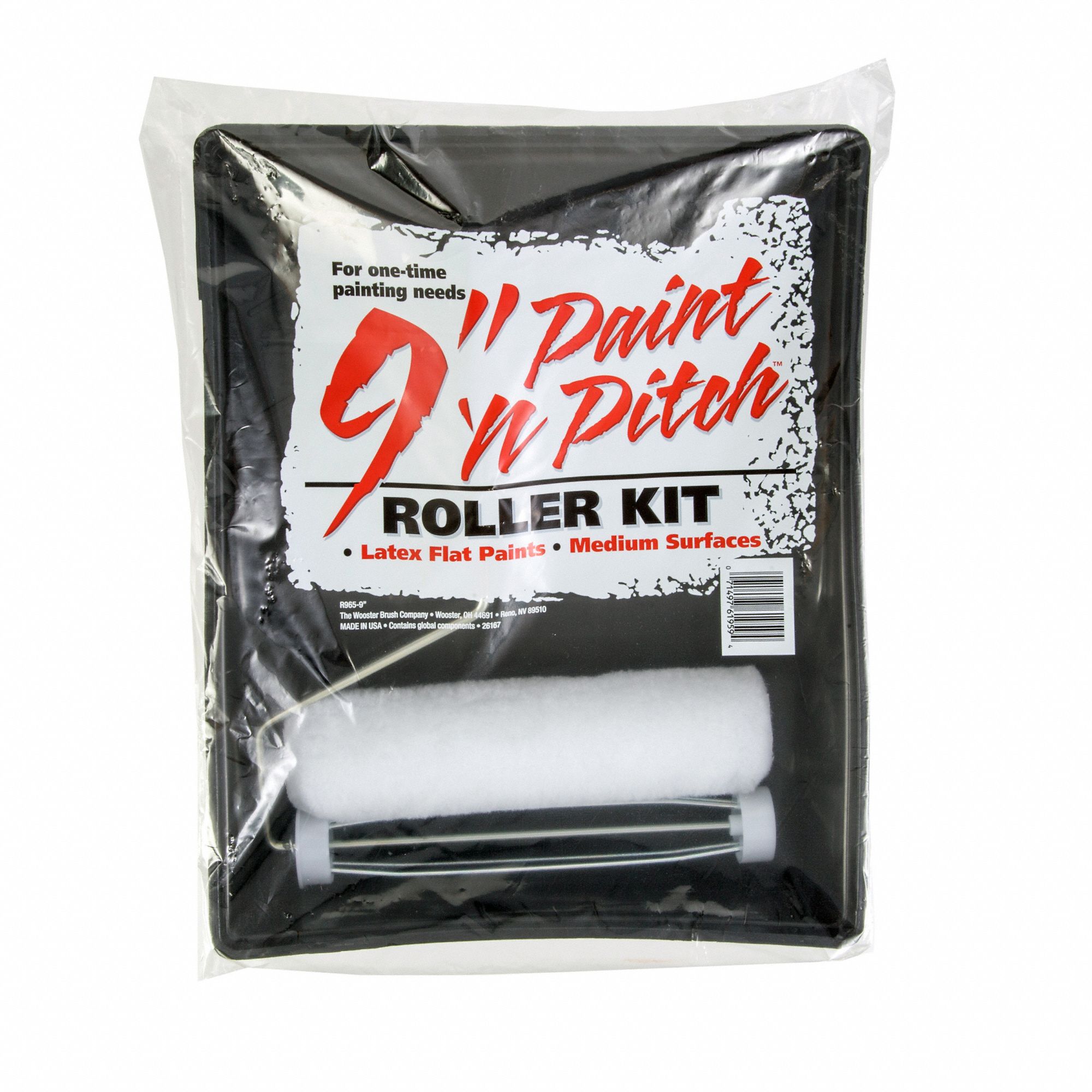 WOOSTER Paint Roller Kit: 4 Wire Cage Roller Frame, 9 in Roller Lg, 3/8 ...