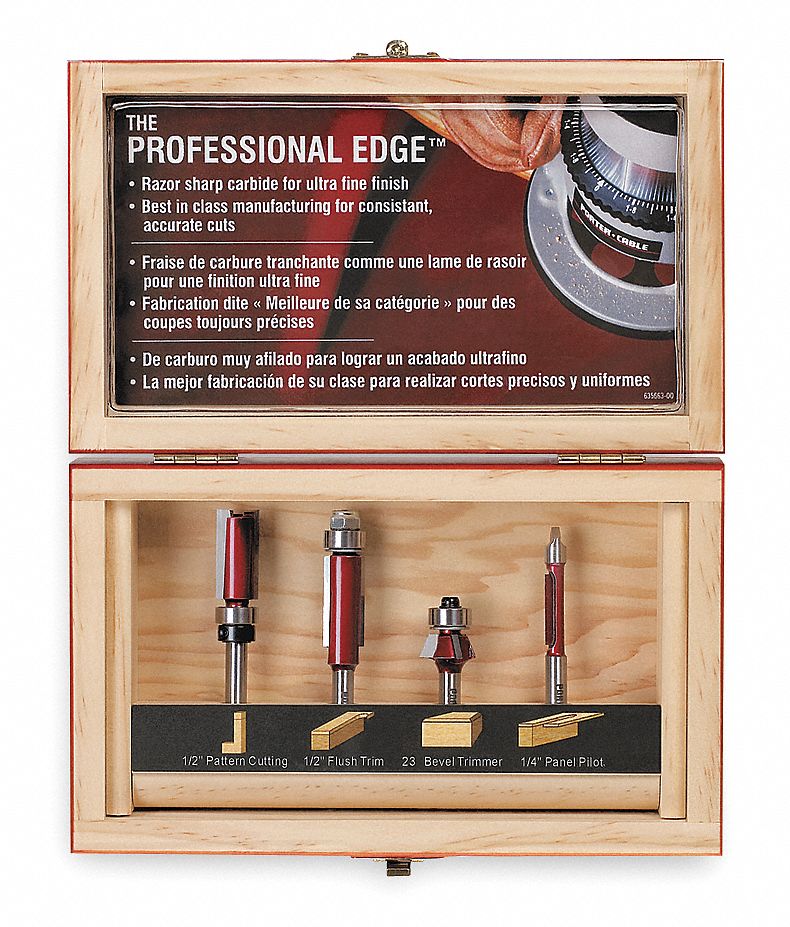 Pattern/Trim Router Bit Set, Number of Pieces 4 - Grainger