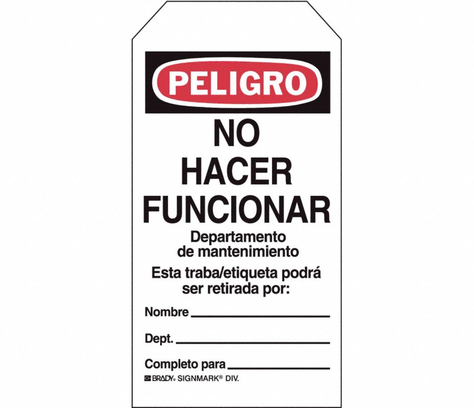 BRADY Etiqueta de Bloqueo Poliéster 5-3/4" x 3" Peligro - Etiquetas de ...