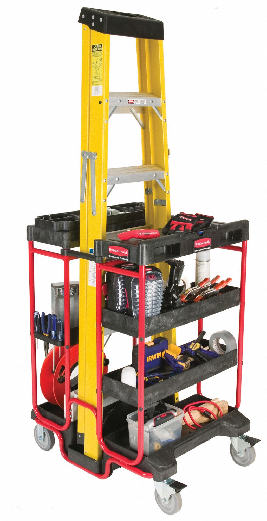 RUBBERMAID COMMERCIAL PRODUCTS Ladder Cart, (2) Swivel, (2) Rigid ...