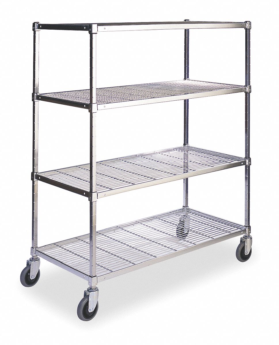 Wire Cart, 1200 lb Load Capacity, Number of Shelves 4 - Grainger