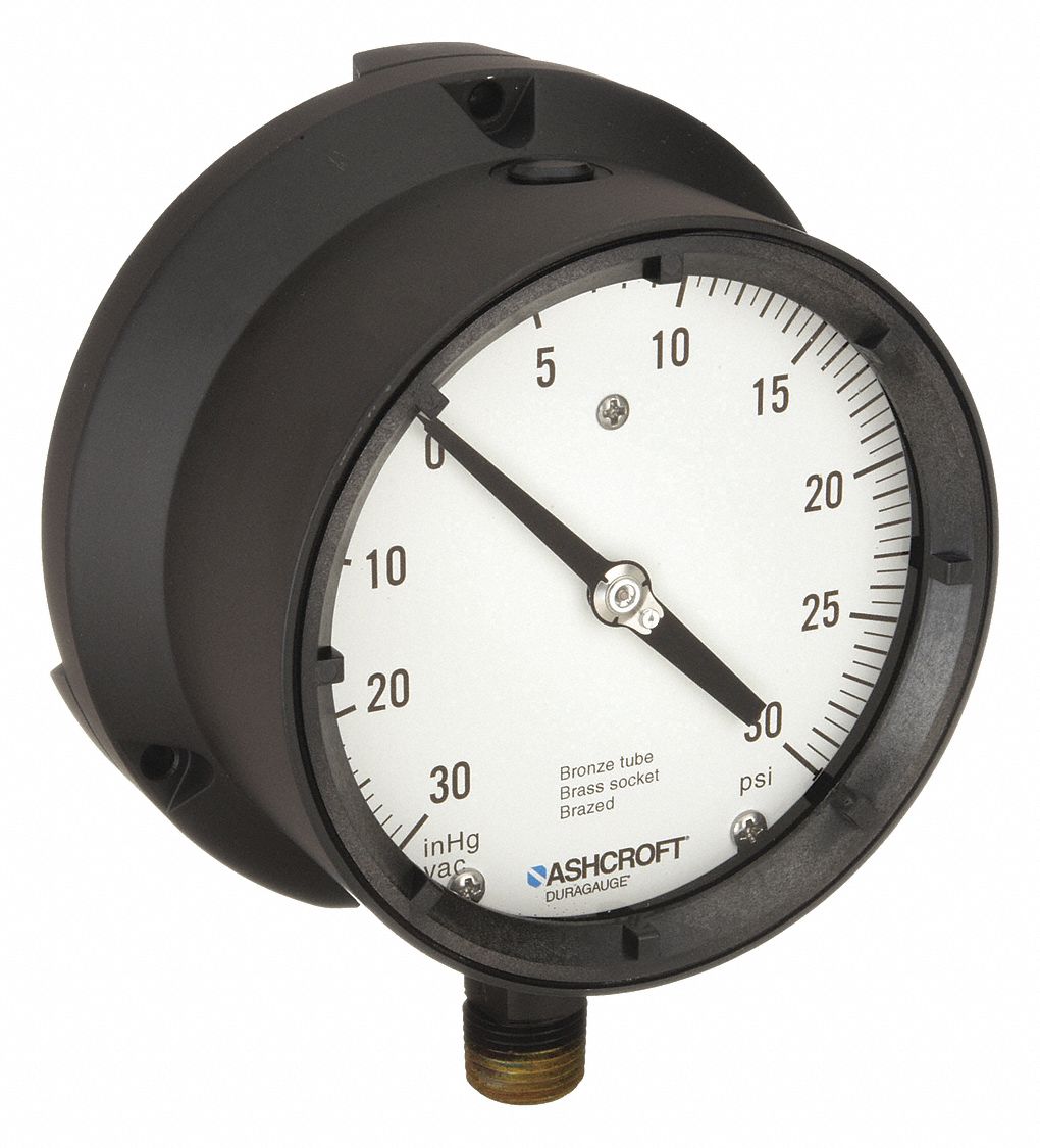 ASHCROFT, 0 psi to 30 psi, White, Process Compound Gauge - 6WZU3|451379ASL04LVAC/30# - Grainger