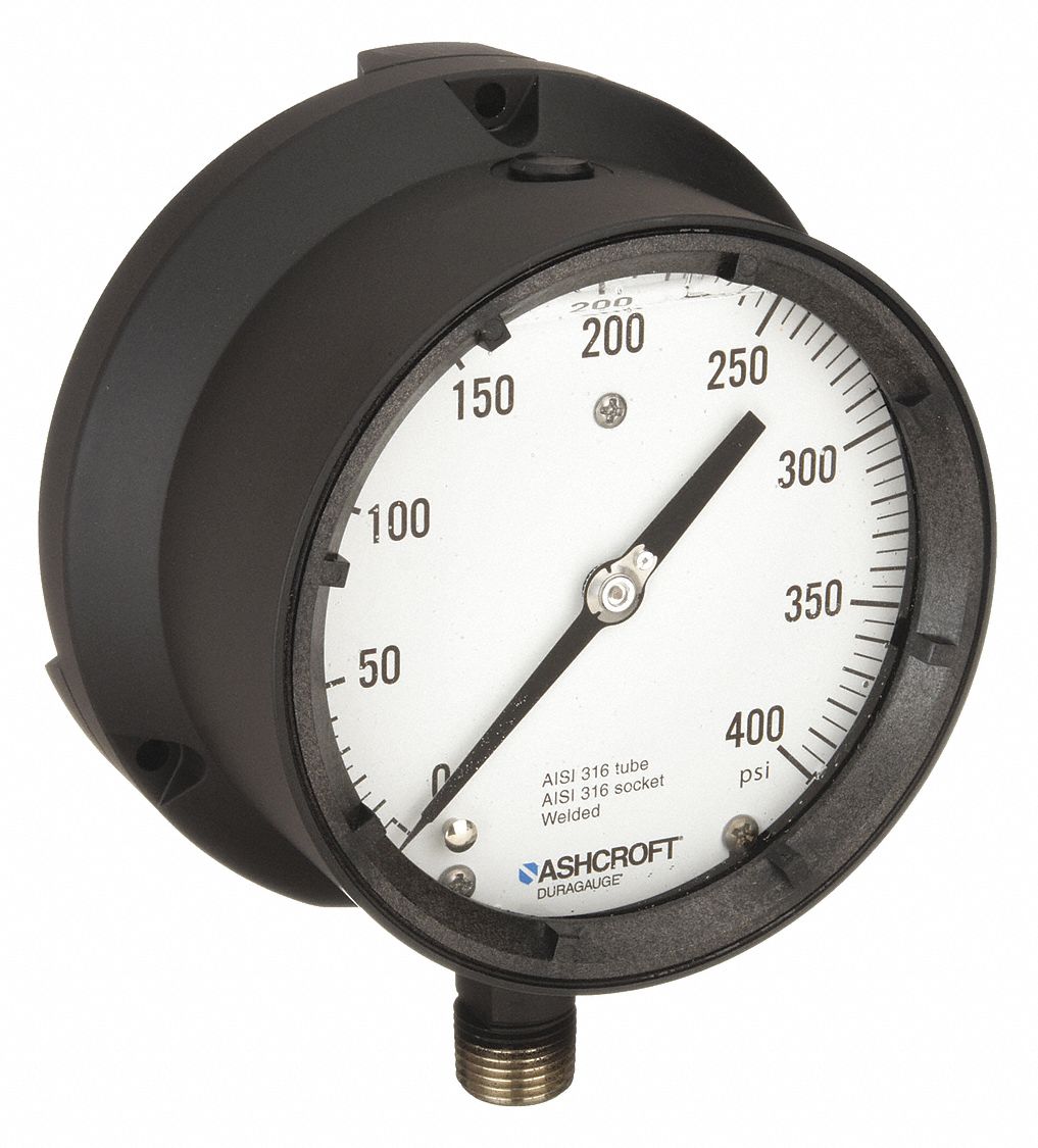 ASHCROFT PRESSURE GAUGE,0 TO 400 PSI,4-1/2IN - Commercial, Industrial and Process Dial Pressure ...