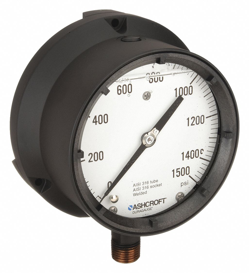 ASHCROFT, 0 psi to 1,500 psi, White, Process Pressure Gauge - 6WZV1 ...