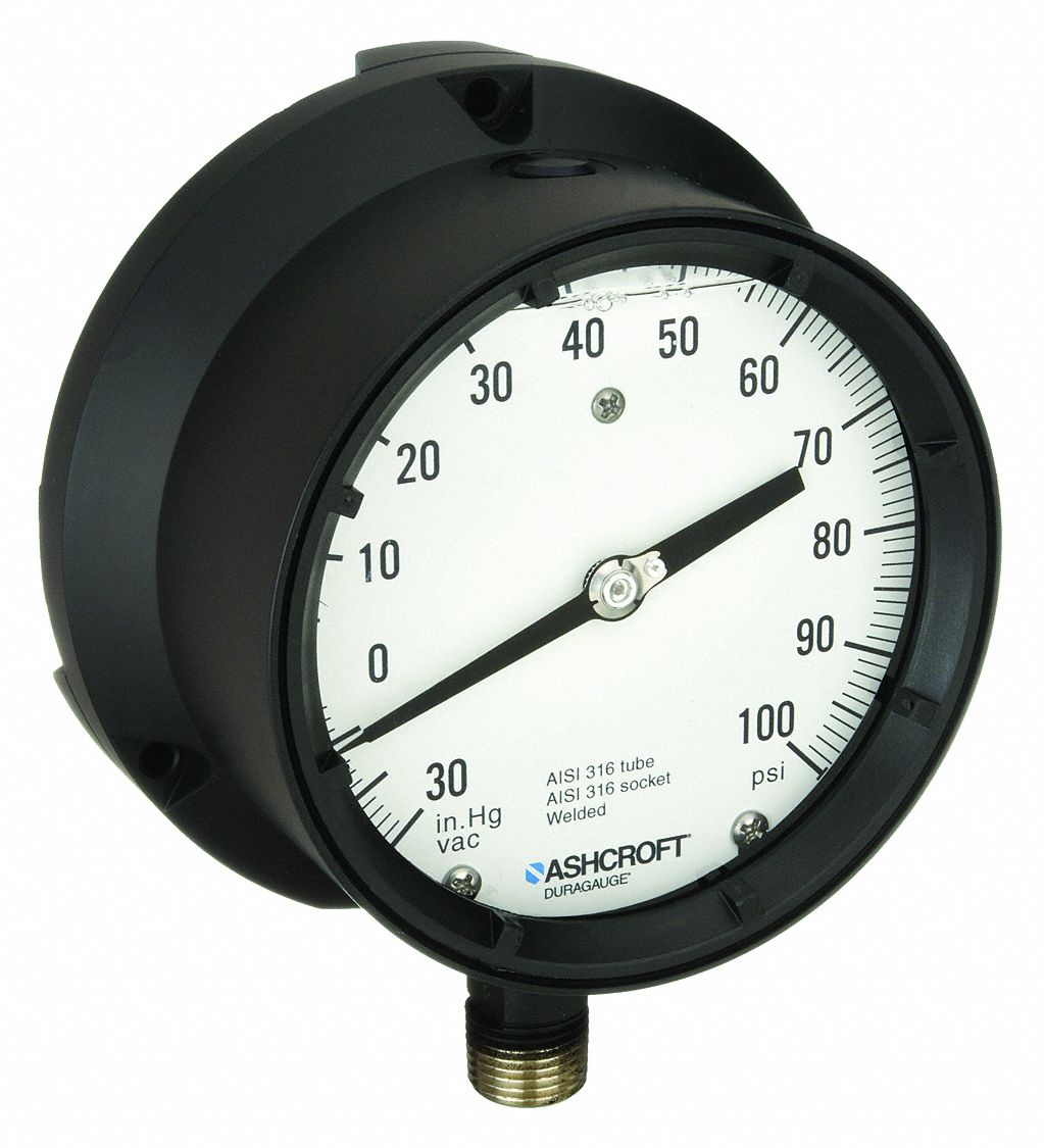 ASHCROFT, 0 psi to 100 psi, White, Process Compound Gauge - 6WZV7|451379SSL04LVAC/100# - Grainger