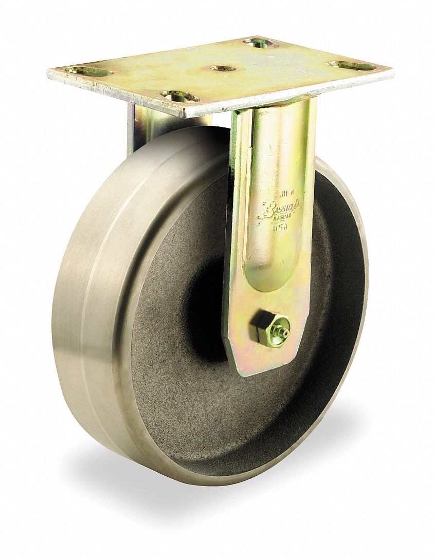 Plate Caster, Rigid, Cast Iron, 1750 lb, 6 in Wheel Dia. - Grainger