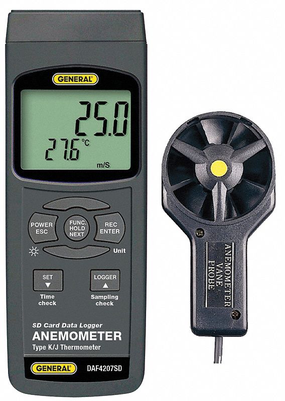 Anemometer, Rotating Vane, Yes, No, 79 to 6890 Velocity (FPM), 0.4 to ...