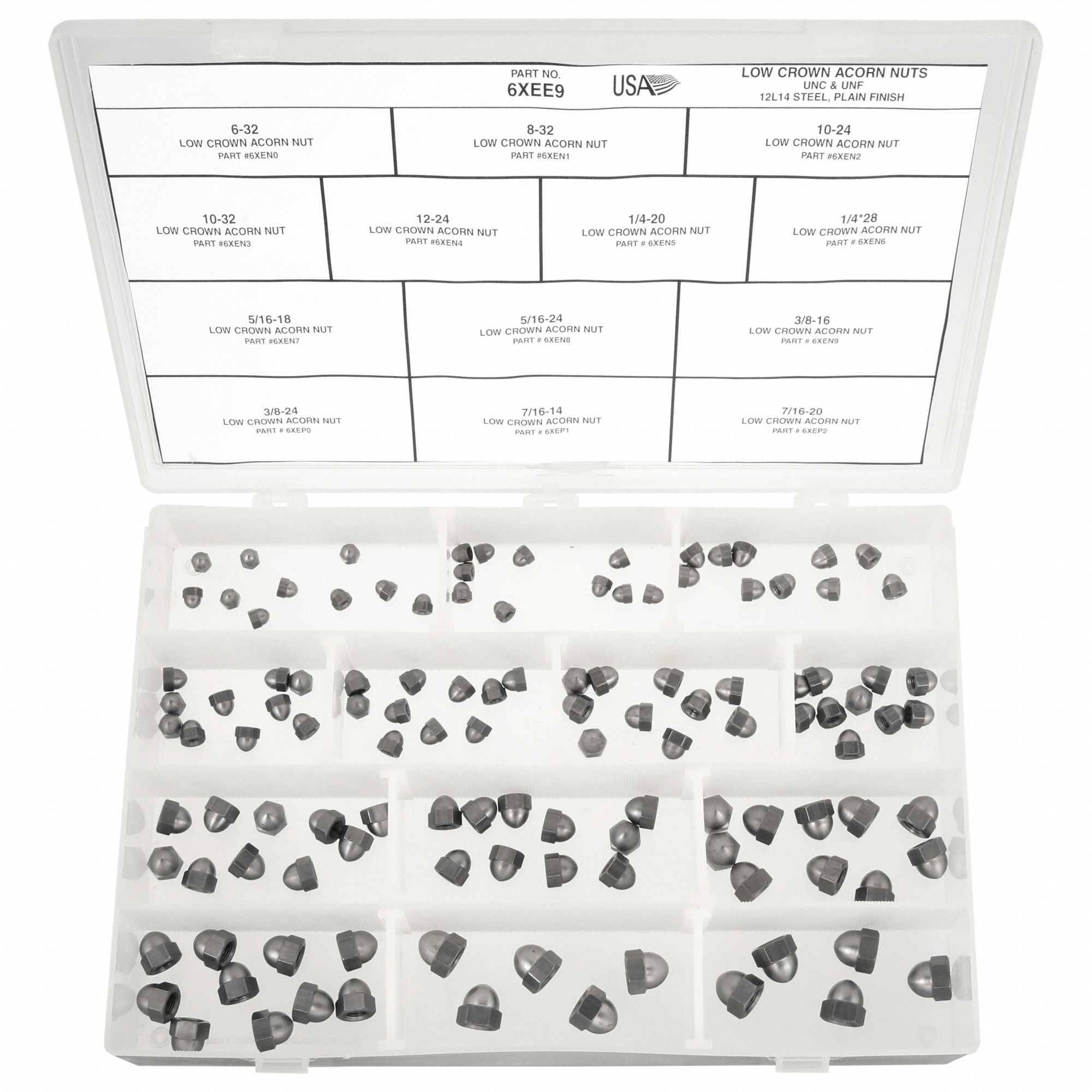 Steel, Plain, Acorn Nut Assortment - 6XEE9|CT104 - Grainger