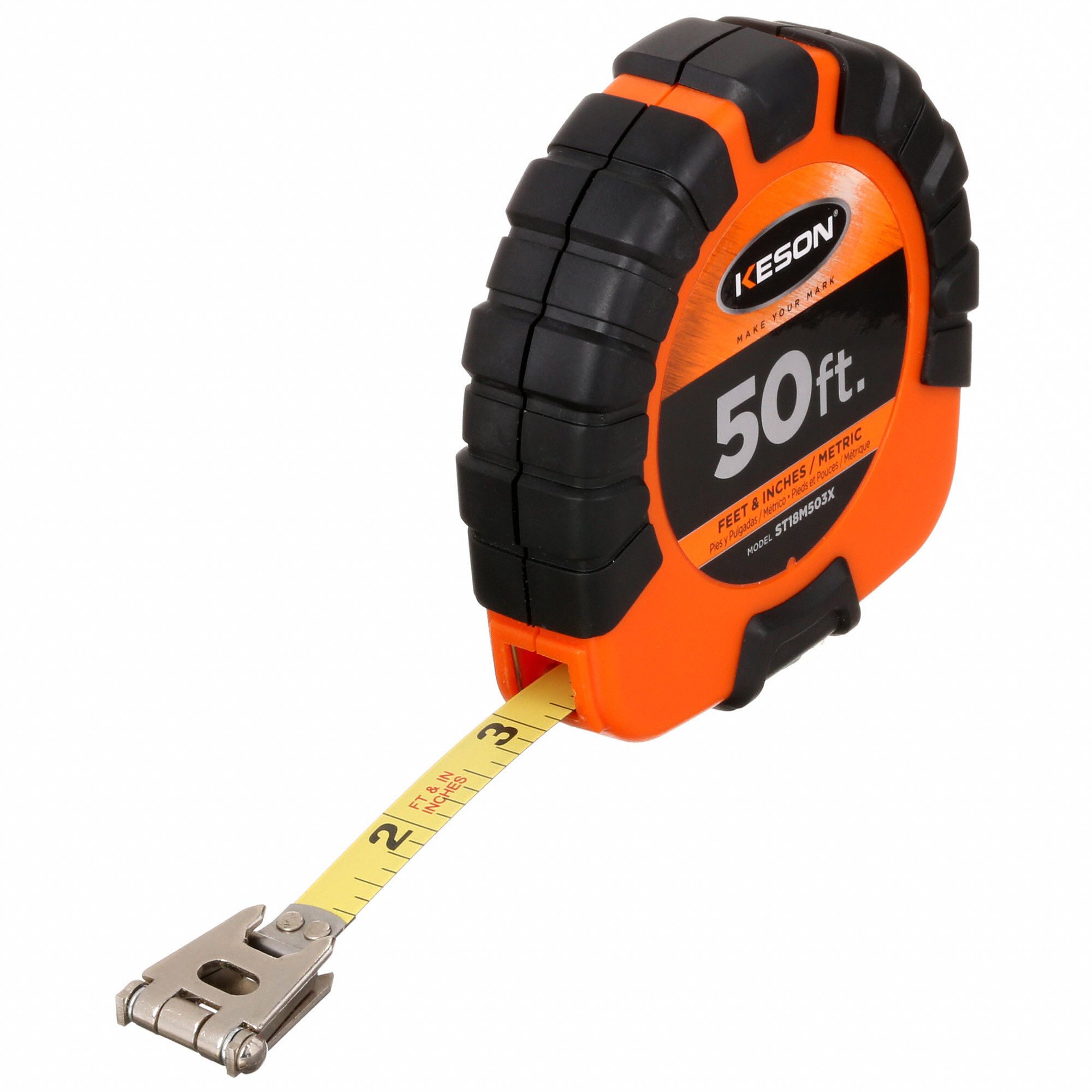 KESON 50 ft/15m Steel SAE/Metric Long Tape Measure, Orange - 6XGR4 ...