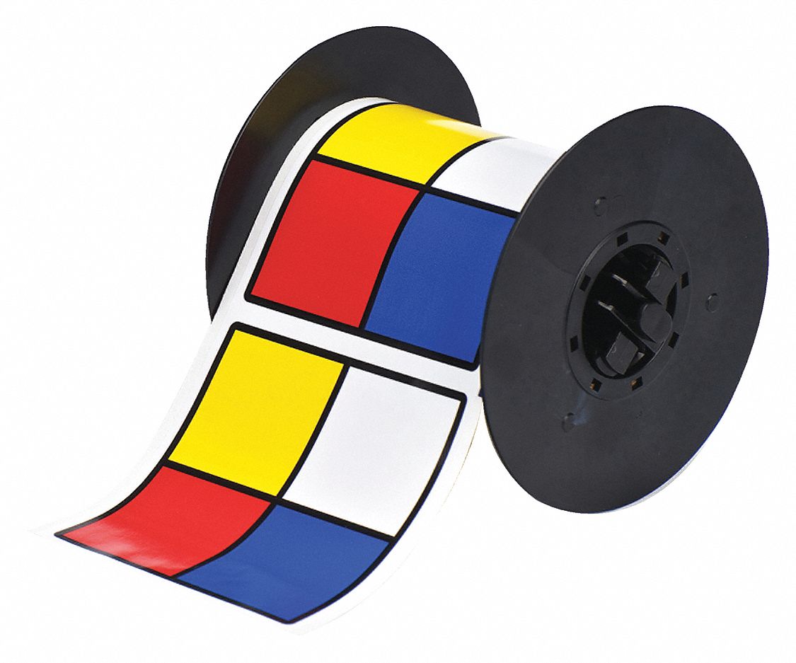 BRADY RTK LABEL,RED/YELLOW/BLUE/WHITE,4.000 IN - Pre-Cut Label Stock ...