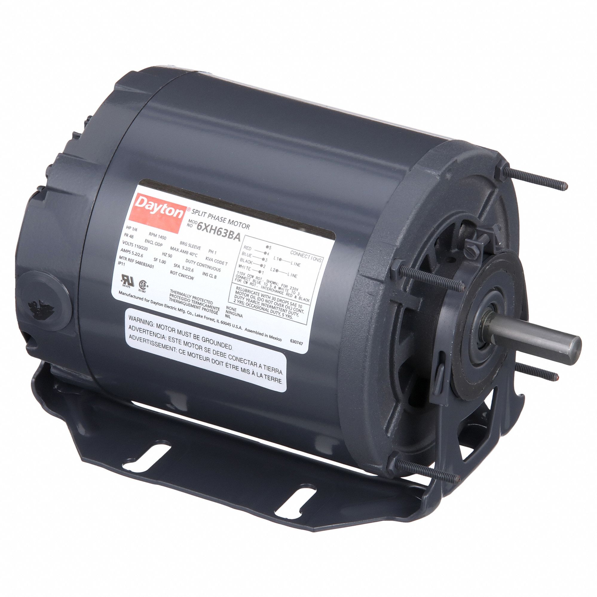 DAYTON, Open Drip Proof, 48 Frame Size, 50 Hz Motor - 6XH63|6XH63BA ...