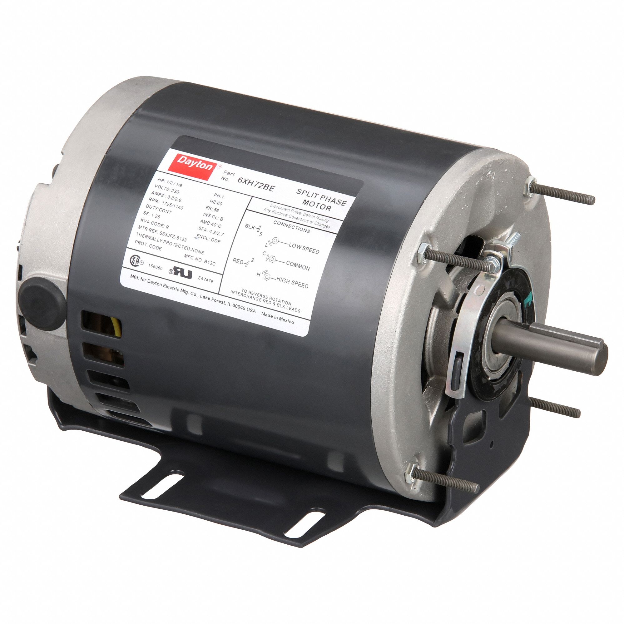 DAYTON, Single Phase, 1/2 hp/1/6 hp, General Purpose Motor - 6XH72 ...