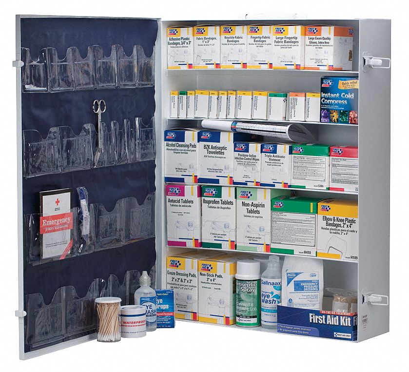 First Aid Kit, Cabinet, Metal, General Purpose, 200 People Served per ...