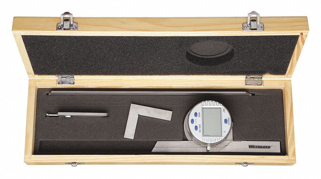 Electronic Protractor, Range 0° to 360° x 4, Accuracy +/-5 Min - Grainger