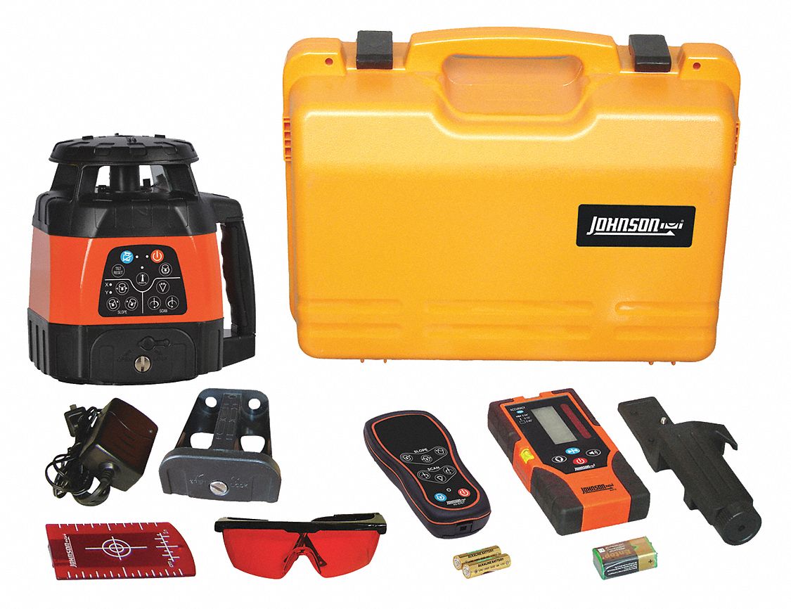 JOHNSON LEVEL, 1,500 ft Range w/Receiver, Red Beam, Rotary Laser ...