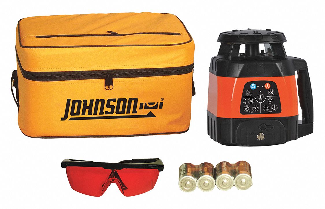 JOHNSON LEVEL, 1,500 ft Range w/Receiver, Red Beam, Rotary Laser ...