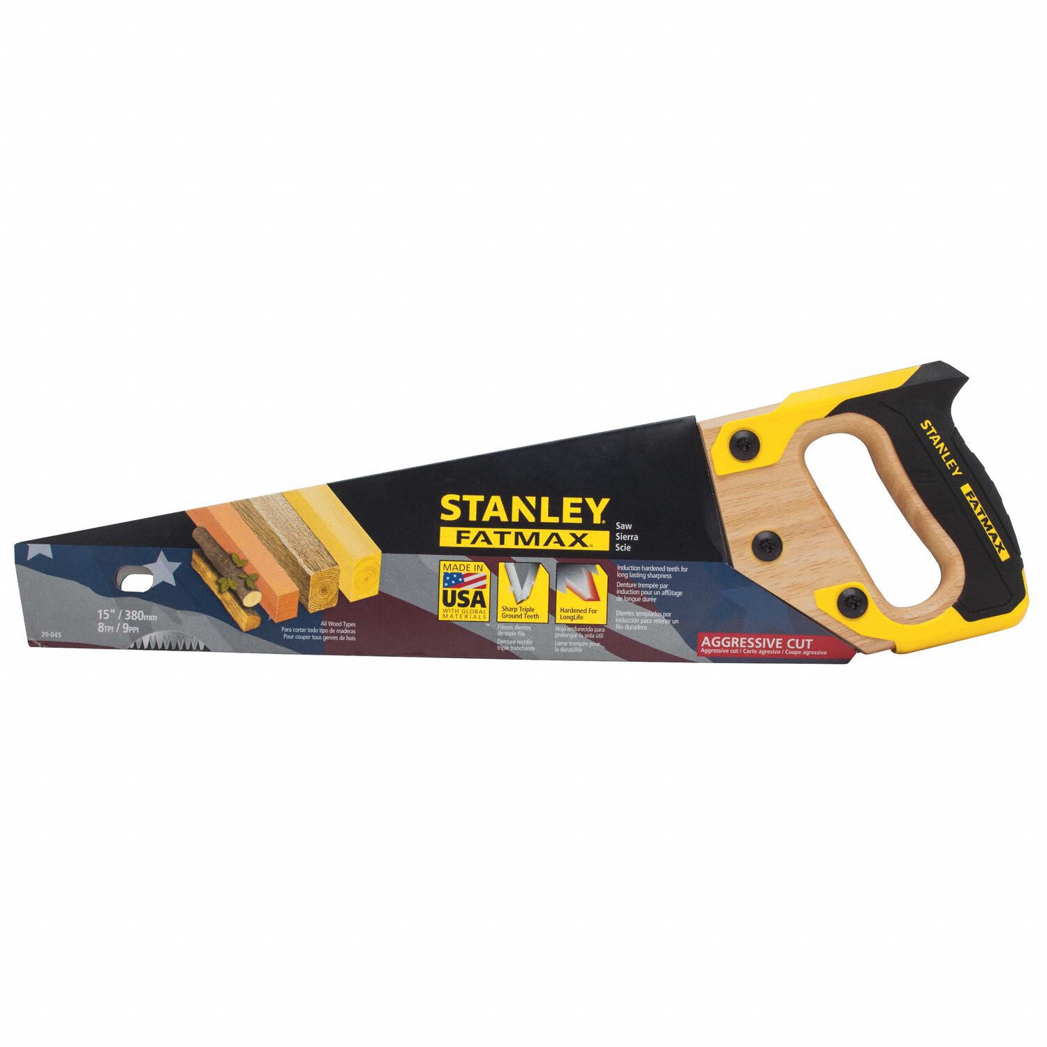 STANLEY Tool Box Hand Saw: 15 in Blade Lg, Steel, 18 in Overall Lg, 8 ...