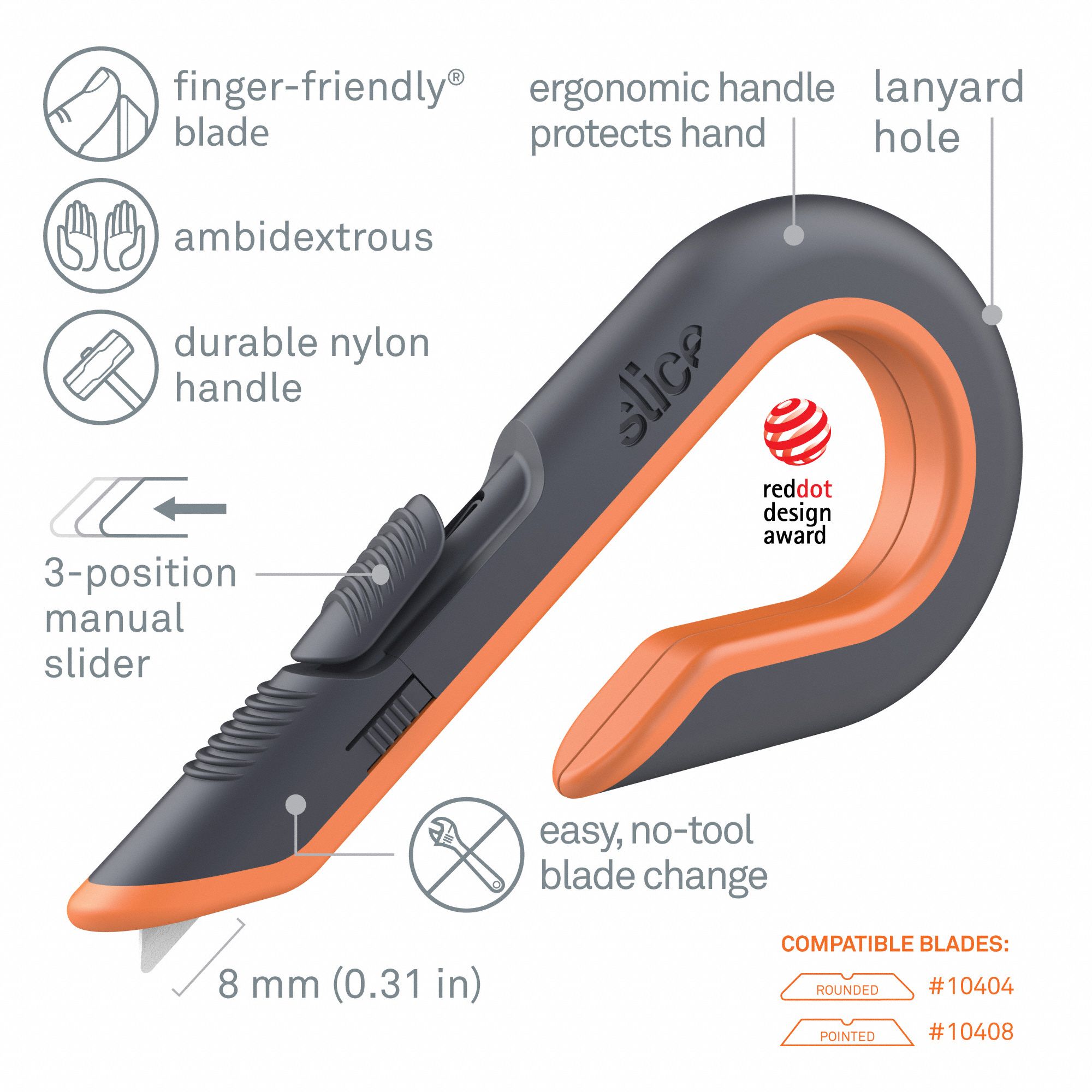 SLICE Box Cutter: 7 in Overall Lg, Ceramic Rounded Tip, Textured ...