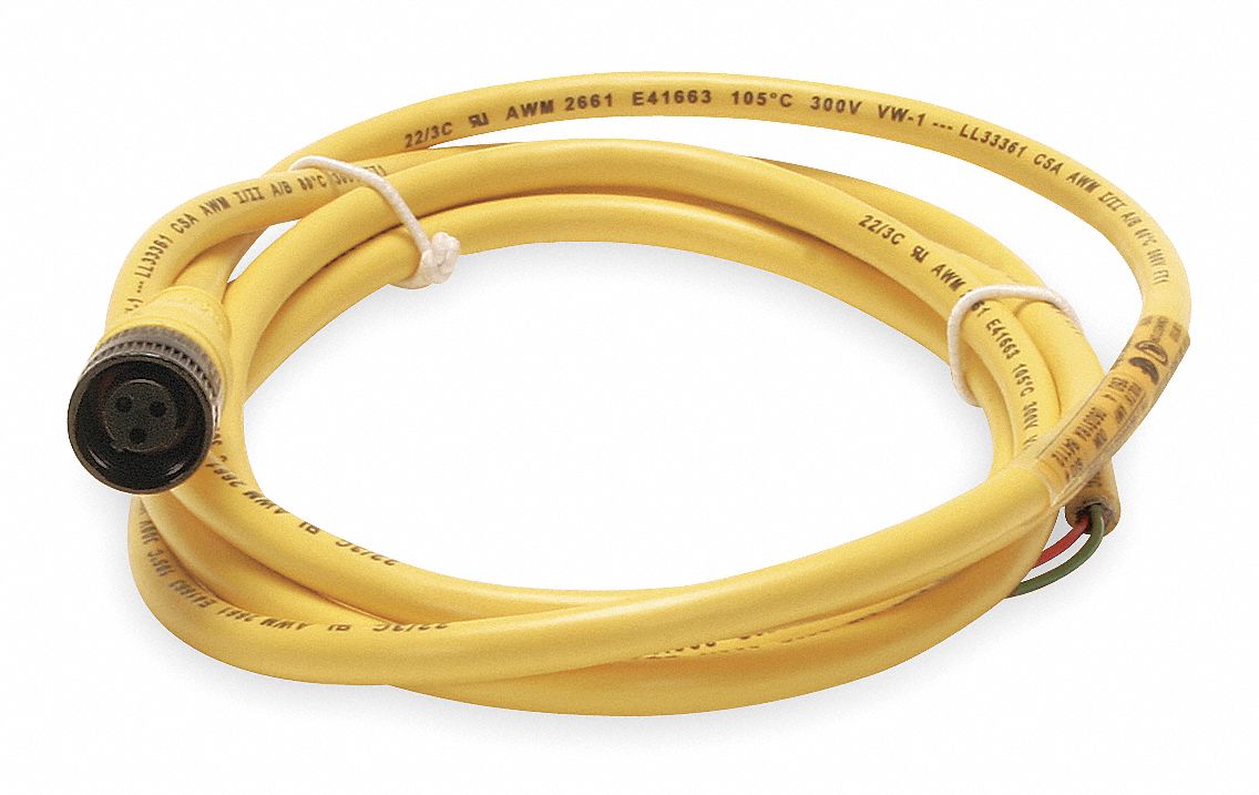 1/2"-20 Female Straight x Bare Wire, 3 Pins, Cordset - 6YB35 ...