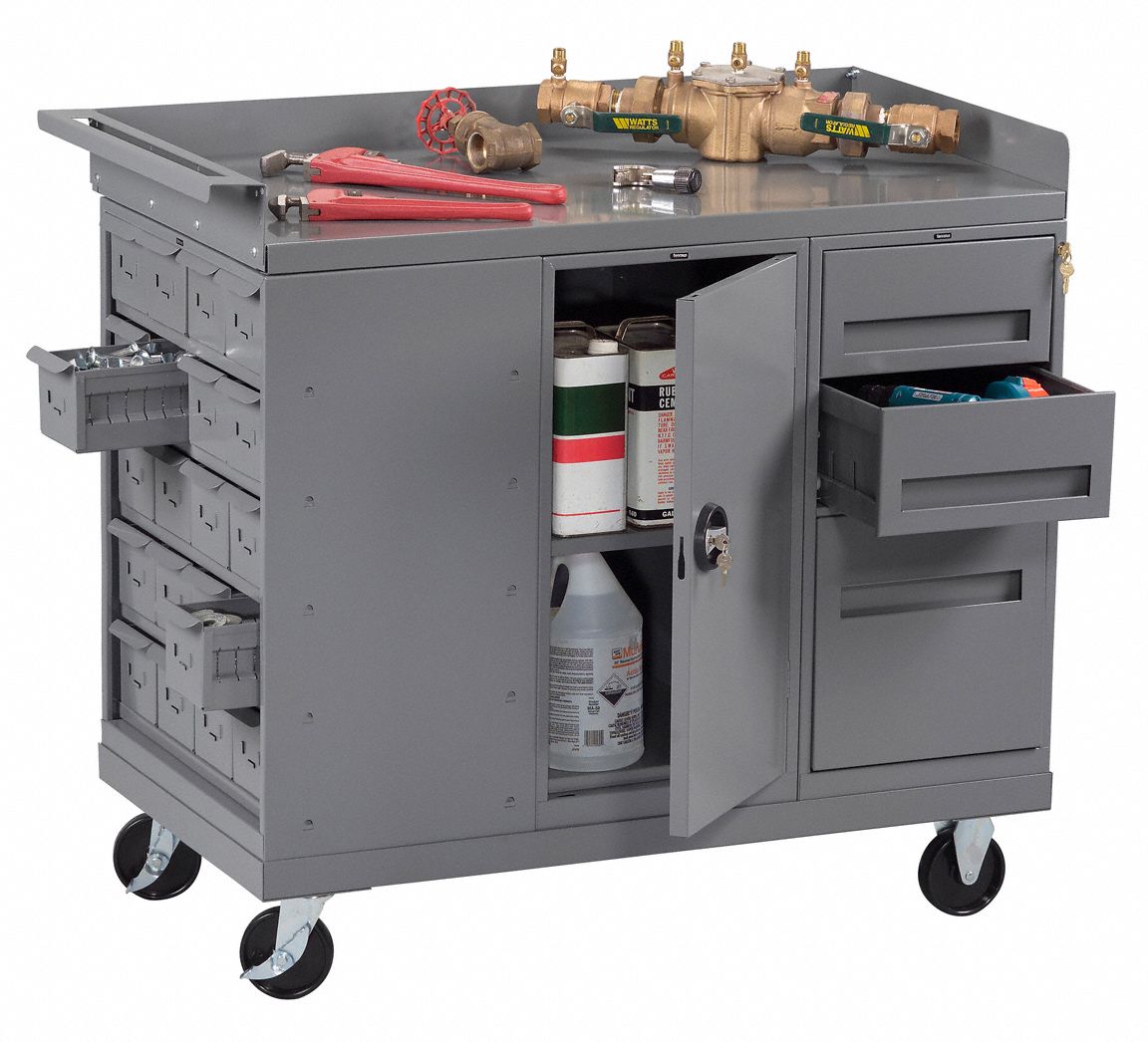 TENNSCO Mobile Cabinet Workbench: 48 in Wd, 25 in Dp, 43 in Ht, Steel ...