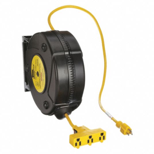 Retractable Cord Reel, 120V AC, Triple Tap Connector, 40 ft, Black Reel ...