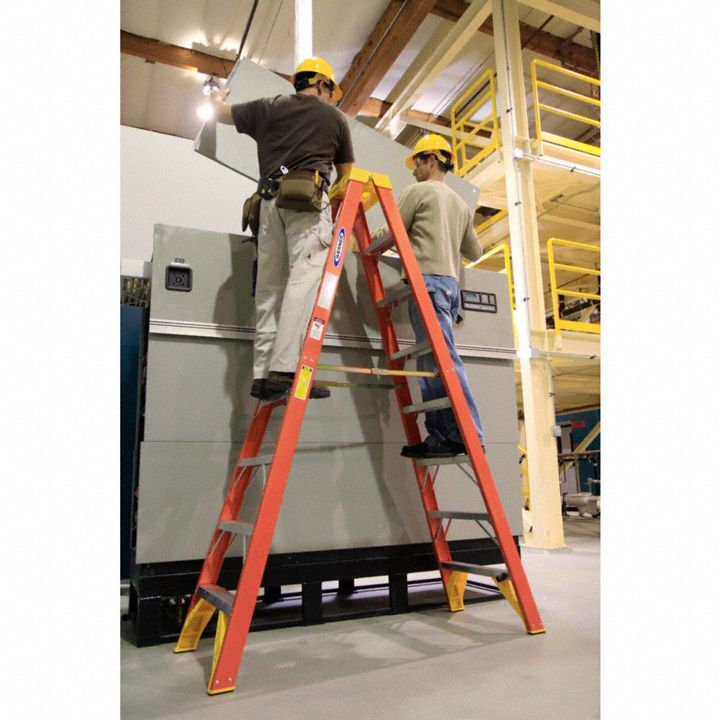 WERNER Twin Stepladder: 8 ft Ladder Ht, 7 Steps, 300 lb Load Capacity ...