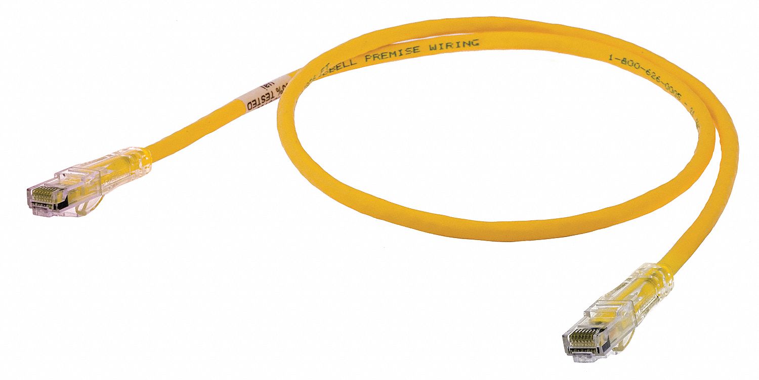 HUBBELL PREMISE WIRING PATCH CORD,CAT 6,CLEAR BOOT,YELLOW,10FT. - 8761 ...