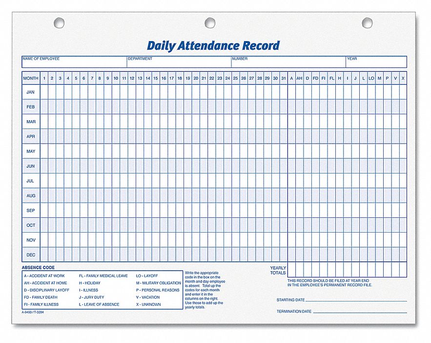 TOPS Daily Attendance Cards, Number of Sheets 50, PK 50 - 6YTT9|TOP3284 ...