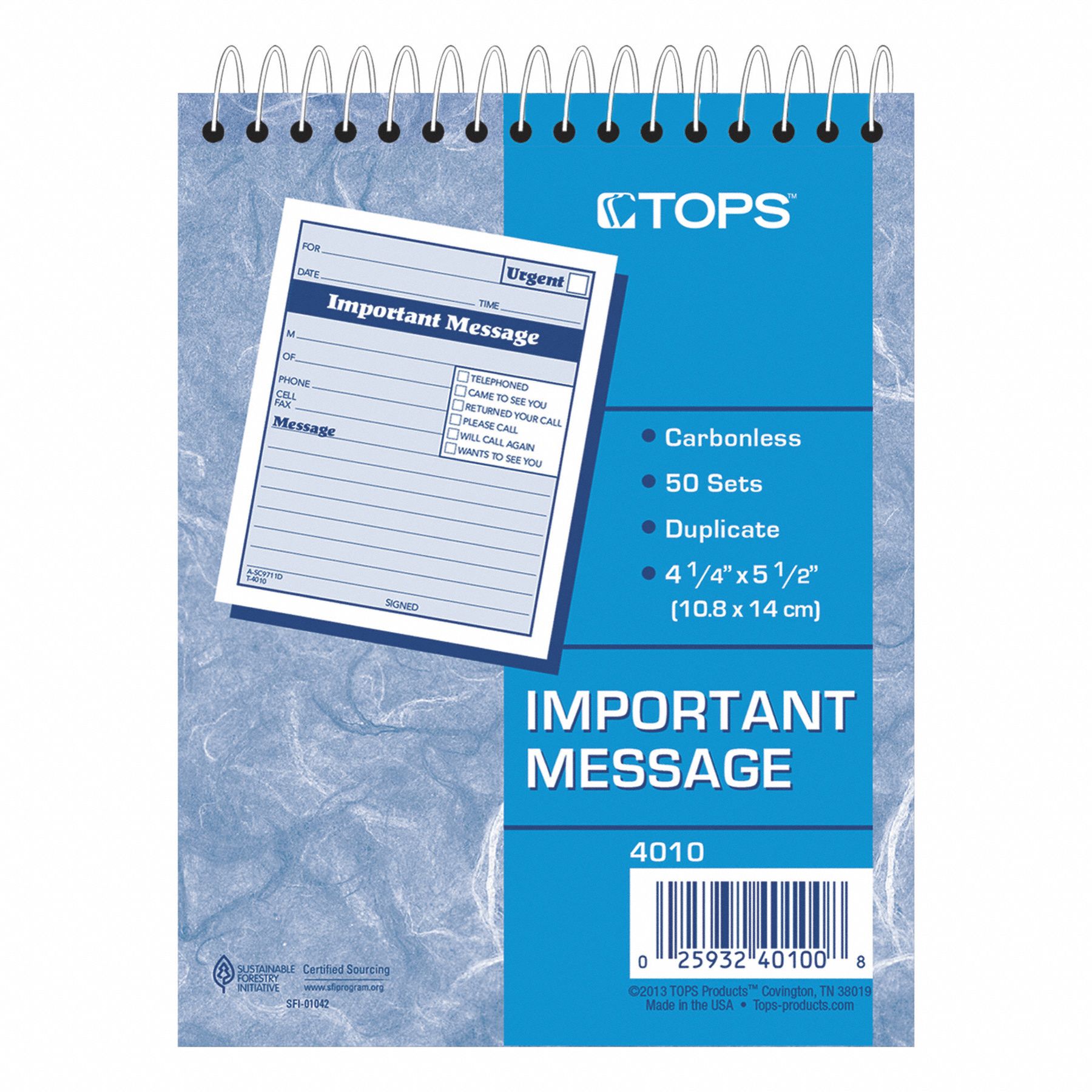 TOPS Phone Message Book: 6 in Lg, 4 1/4 in Wd, Carbon Copies, 50 Sheets ...