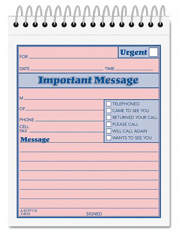 TOPS, 6 in Lg, 4 1/4 in Wd, Phone Message Book - 6YTU5|TOP4010 - Grainger