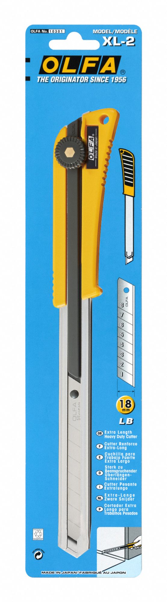 OLFA Snap-Off Utility Knife: 11 in Overall Lg, Textured, 8 Segments, 0 ...