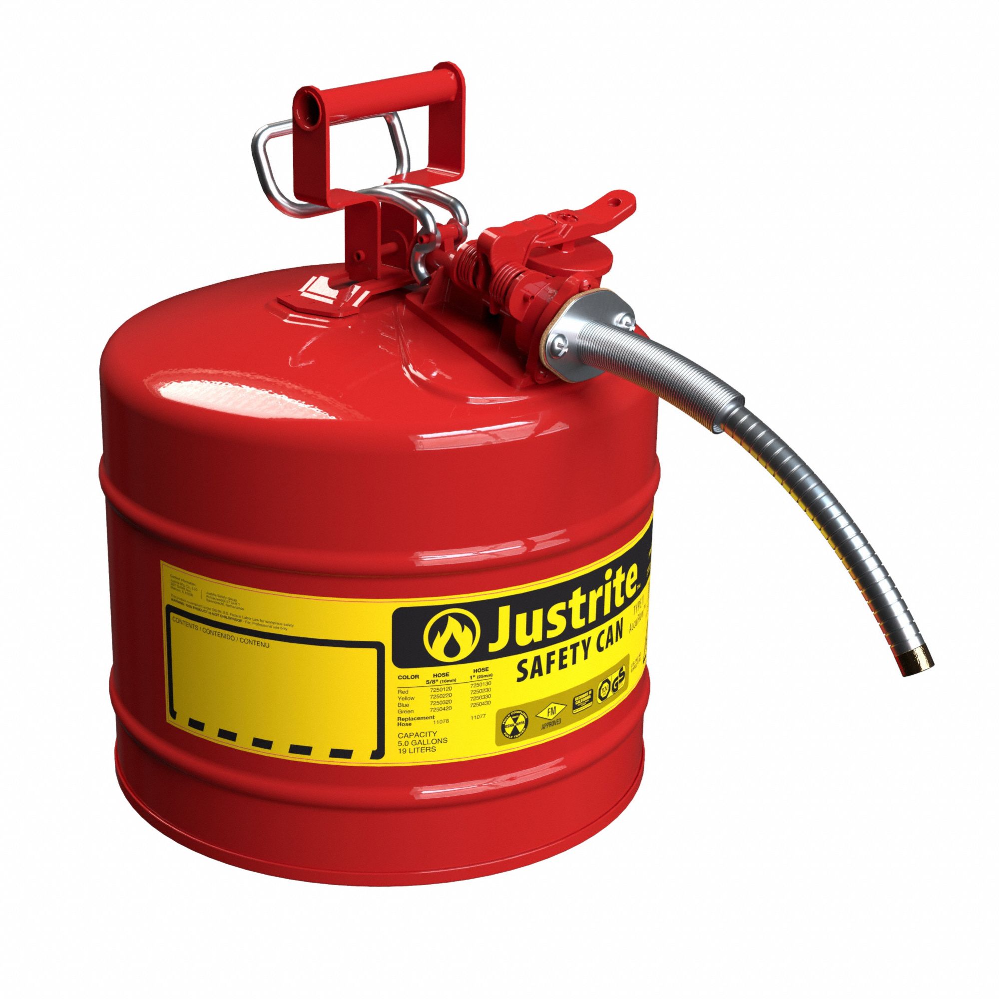 JUSTRITE, For Use With Flammables, 5 gal Capacity, TYPE II SAFETY CAN ...