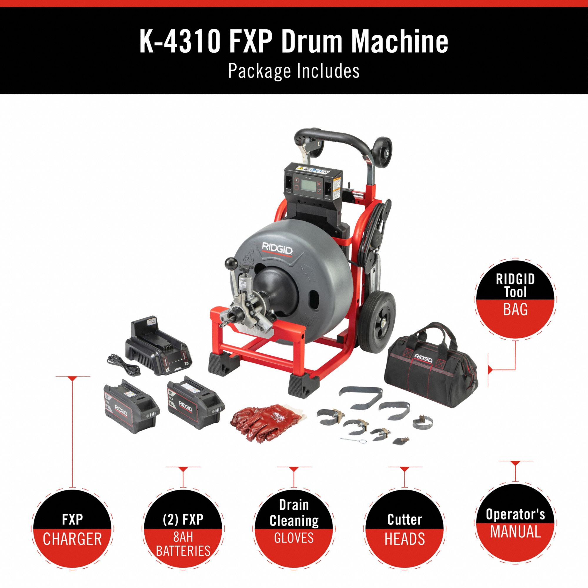 RIDGID, Cordless, K-4310 FXP, Cordless Drain Cleaning Machine - 817JP3|73073 - Grainger