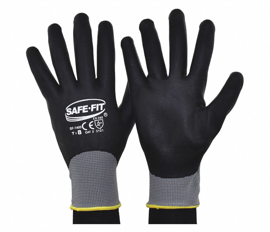 SAFE FIT Guantes Recubiertos, No Clasificado, Nylon, Gris/Negro ...