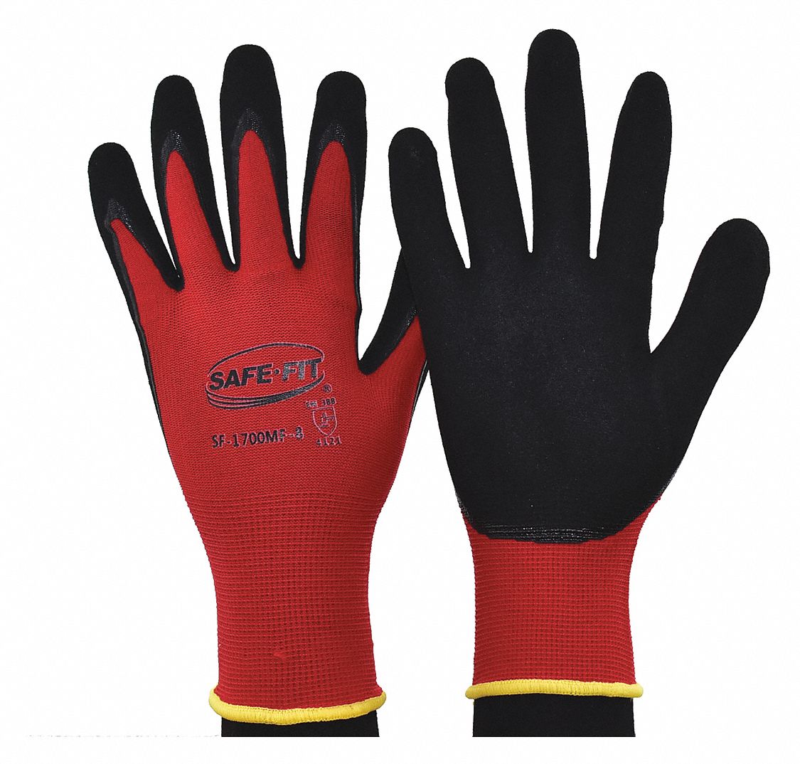 SAFE FIT Guantes Recubiertos de Nitrilo Sin Costuras Negro/Rojo Talla 9 ...