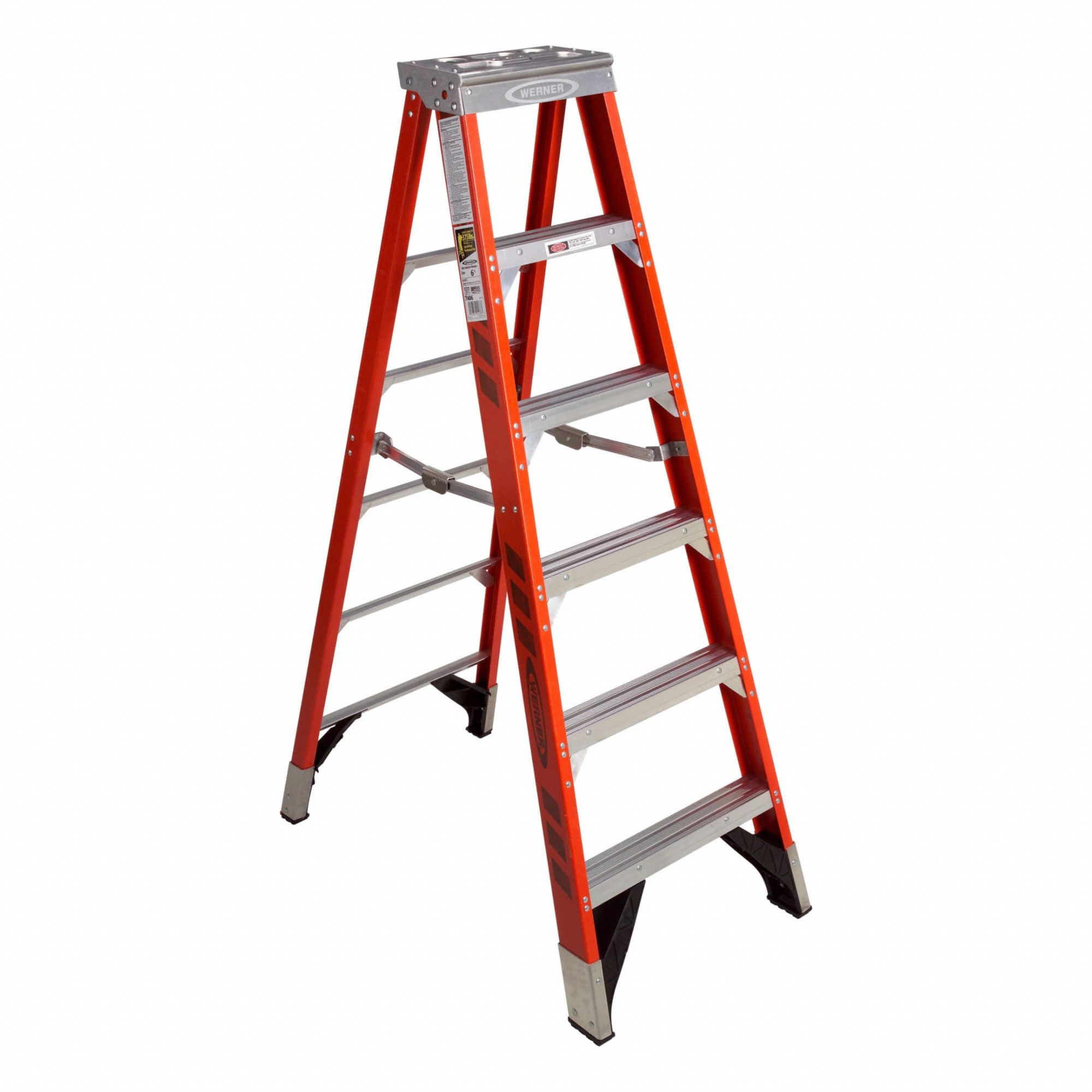 WERNER, 6 ft Ladder Size, Fiberglass, Stepladder - 4XN72|7406 - Grainger