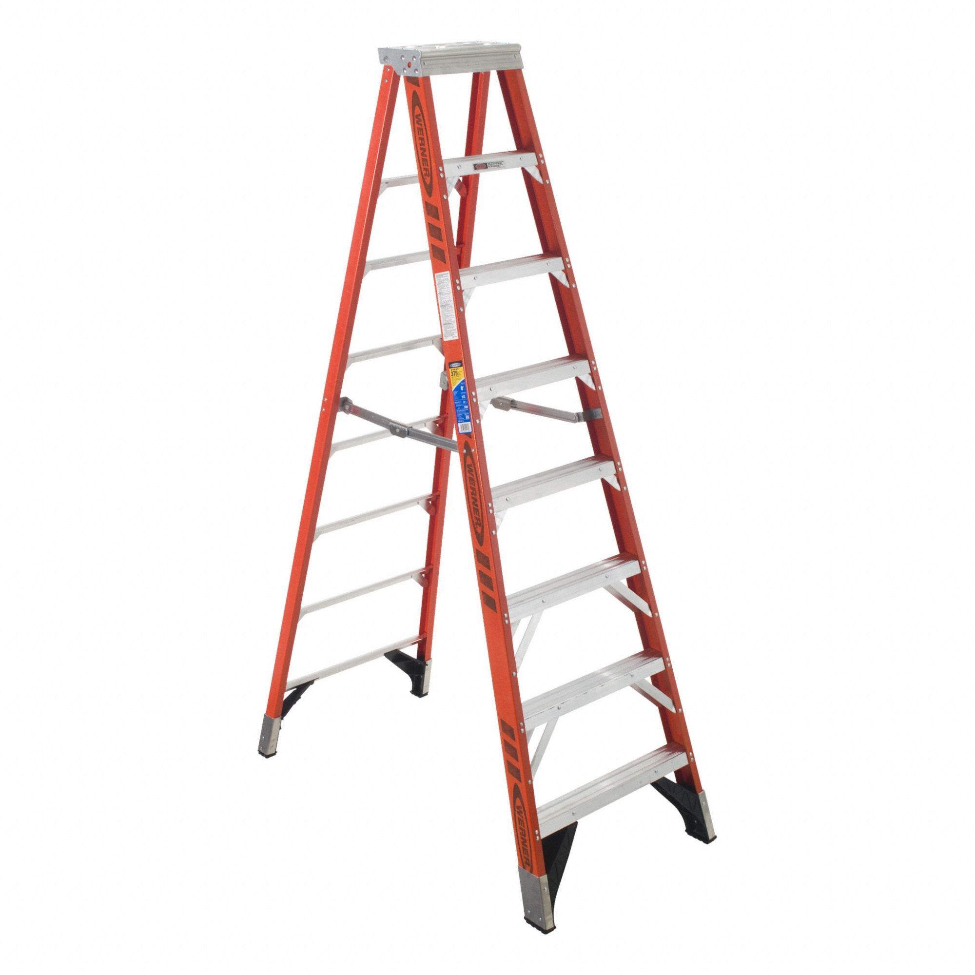 WERNER, 8 ft Ladder Size, Fiberglass, Stepladder - 4XN73|7408 - Grainger