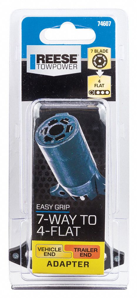 REESE Wiring Adapter: 7-Way Blade, 4-Way Flat, Plastic, 3 in Overall Lg ...