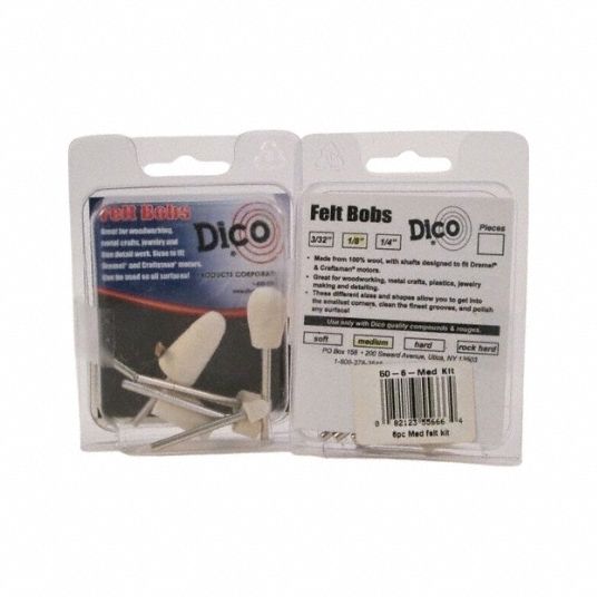 DICO, 1/8 in Shank Dia, 6 Pieces, Piece Medium felt Bob kit with 1/Ma - 347JT6|7500078 - Grainger
