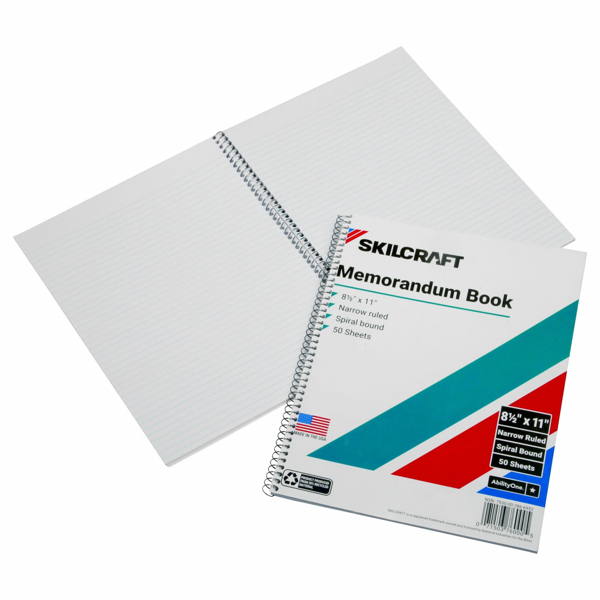 SKILCRAFT, 8 1/2 x 11 in Sheet Size, Narrow, Notebook - 803T83|7530-00 ...