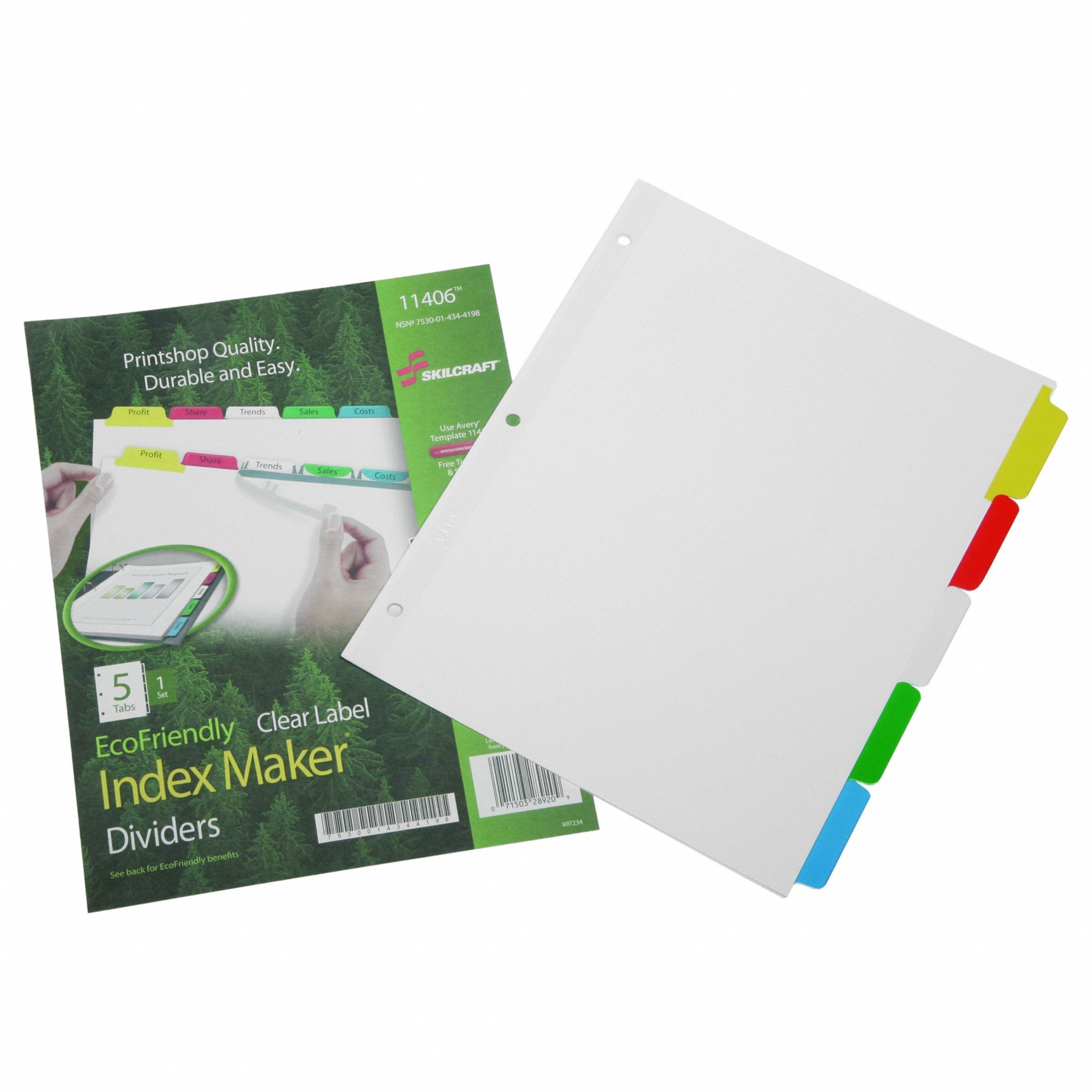 SKILCRAFT, Blank, 5 Tabs, Index Tabs - 803T69|7530-01-434-4198 - Grainger