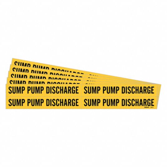 Sump Pump Discharge, Yellow, Pipe Marker - 781YK4|7280-4-PK - Grainger