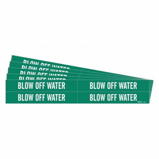 Blow Off Water, Green, Pipe Marker - 782AE8|7326-4-PK - Grainger