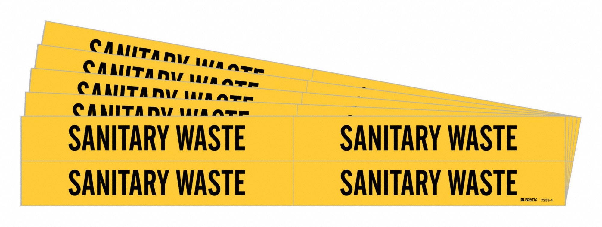 Sanitary Waste, Yellow, Pipe Marker - 782FD8|7253-4-PK - Grainger