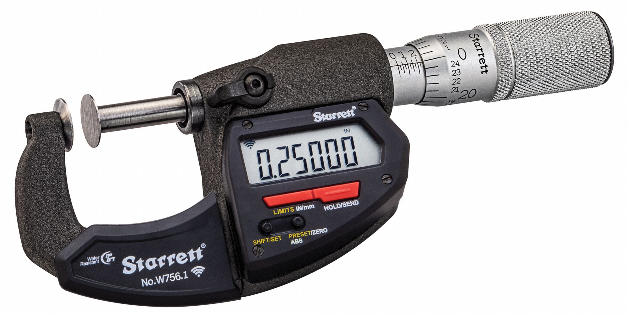 STARRETT, 0.0005 in to 1 in /0.001 mm to 25 mm, Digital, Wireless ...