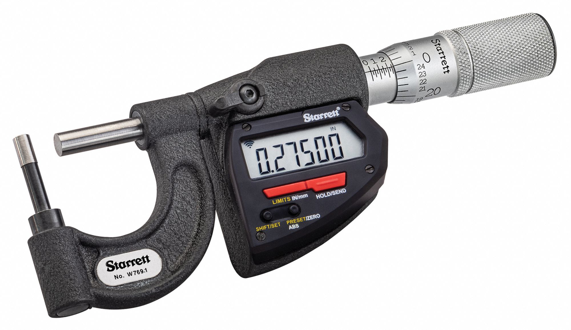 STARRETT, 0.0005 in to 1 in /0.001 mm to 25 mm, Digital, Wireless ...