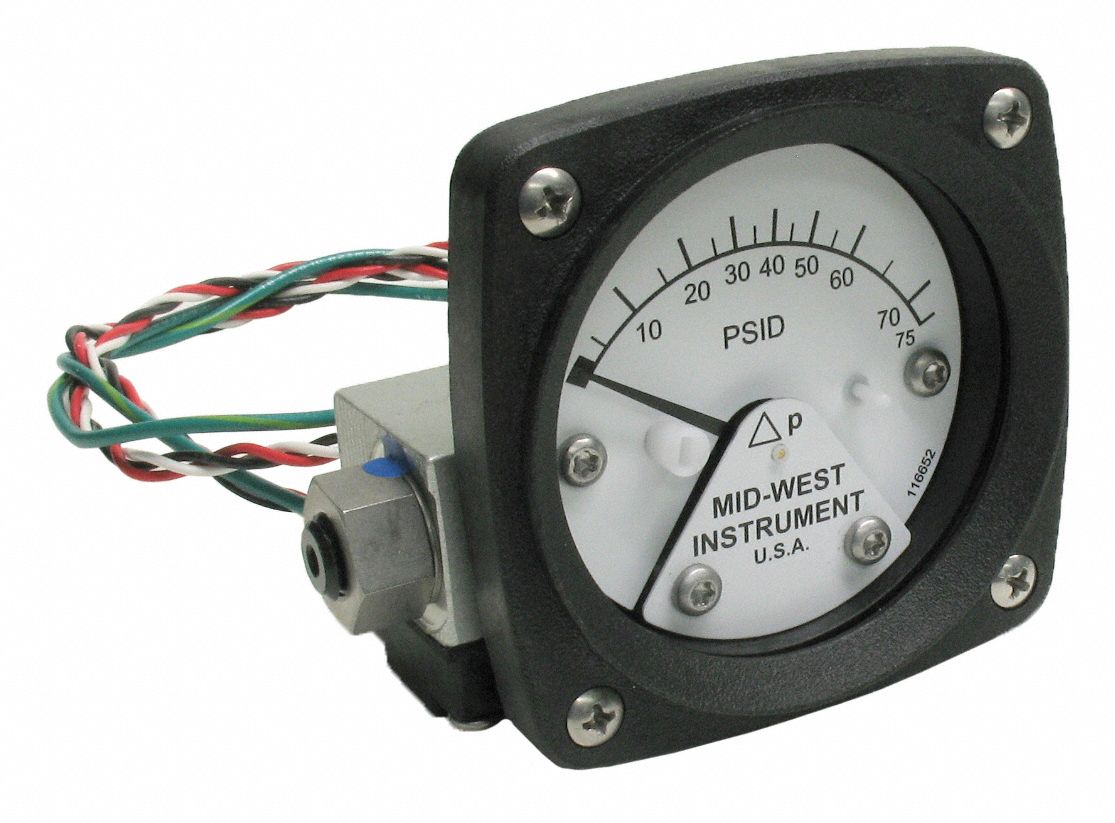 MIDWEST INSTRUMENT, Back, 1/4 in NPT Female, Differential Pressure ...