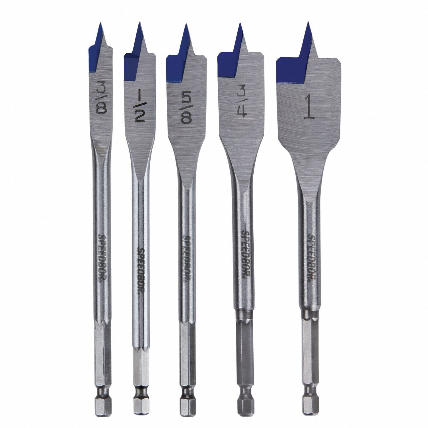 Spade Bit, 1 in, 1/2 in, 3/4 in, 3/8 in, 5/8 in, 5, Fractional Inch ...