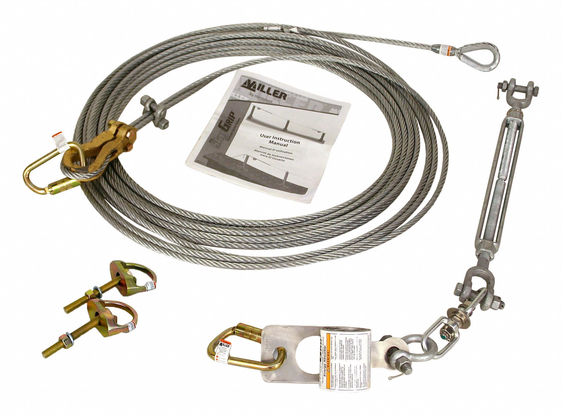MILLER, 120 ft Lifeline Lg, Reusable, Horizontal Lifeline Kit - 784F46 ...