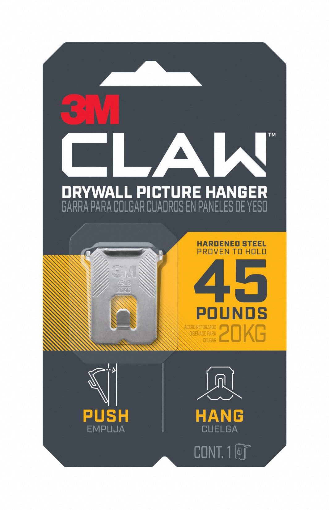 3M, Self-Adhesive, 44 lb Wt Capacity, Picture Hanger - 786EJ8|3PH45-1ES ...